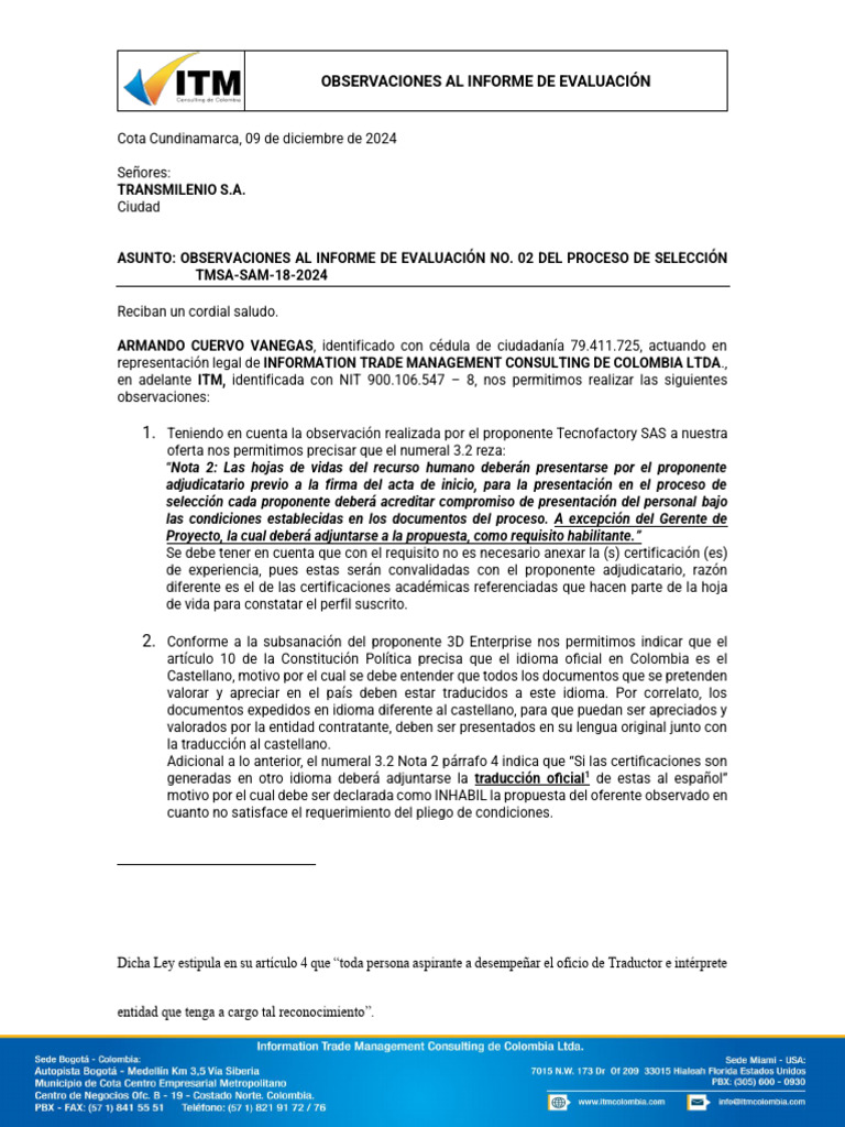 Observaciones Informe Evaluación TMSA | PDF | Traducciones