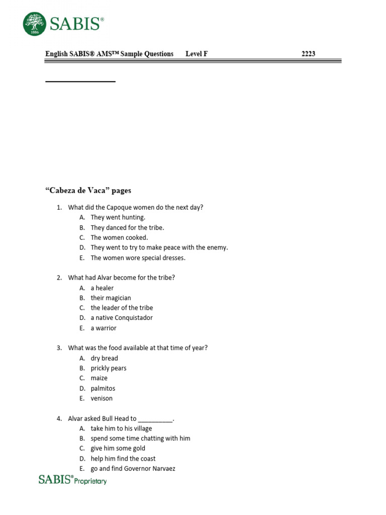 2223 AMS English Sample Questions 64023 W7 | PDF