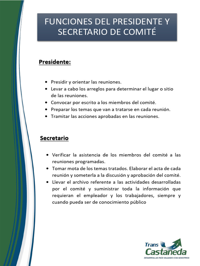 Funciones del Presidente y Secretario de Comité | PDF