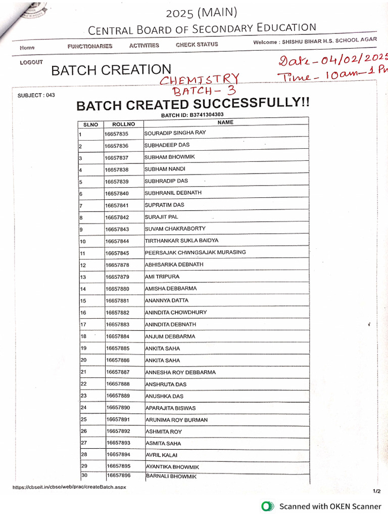 Date Sheet of Practical - 2025 and Batches-1 | PDF