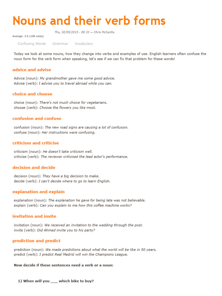 Noun and Verb Form Confusions | PDF
