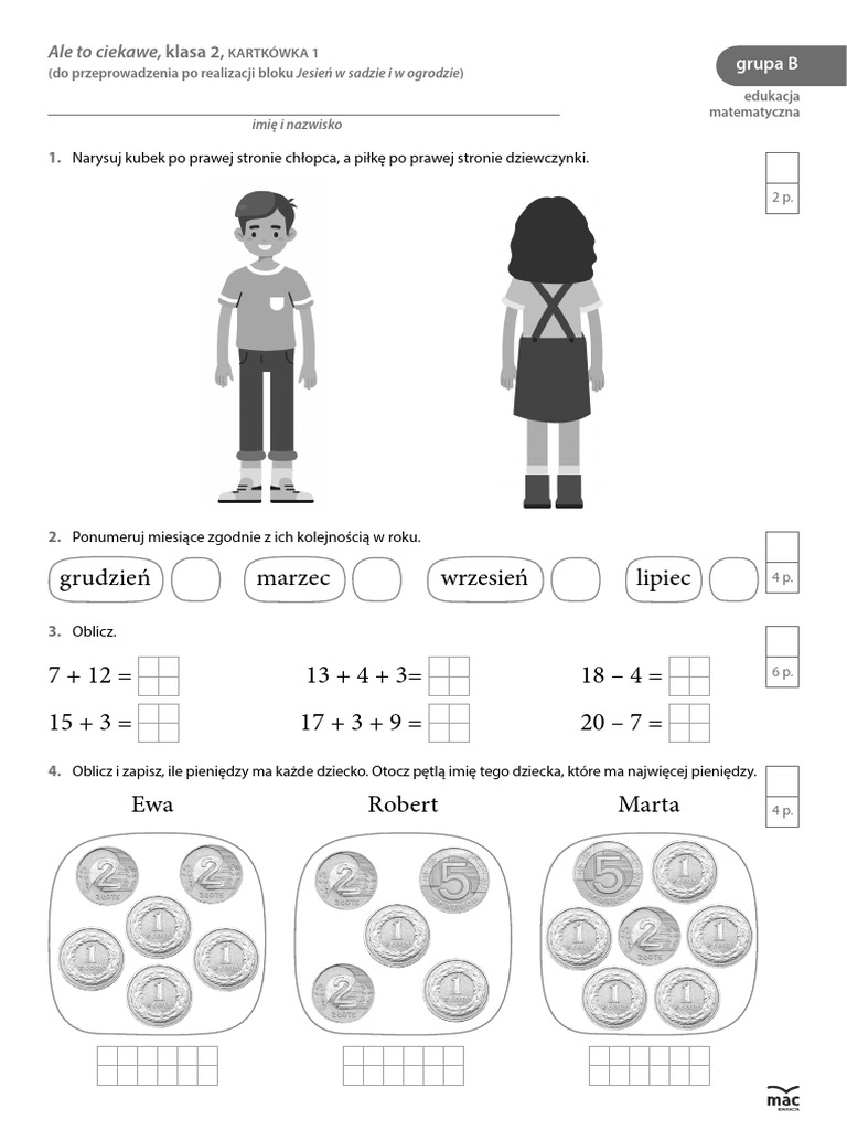 Kartkowka NR 1 Matematyka kl2 Grupa B | PDF