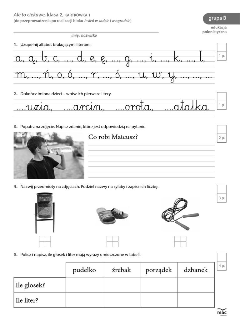 Kartkowka NR 1 Jezyk Polski kl2 Grupa B | PDF