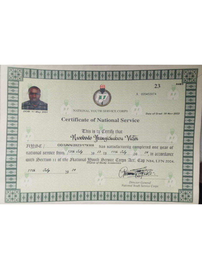 Nysc Certificate | PDF