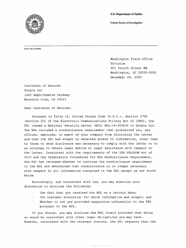 NSL 14 403836 Release Redacted | PDF