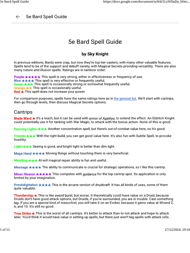 5e bard spell guide | PDF | Magician (Fantasy) | Dungeons & Dragons