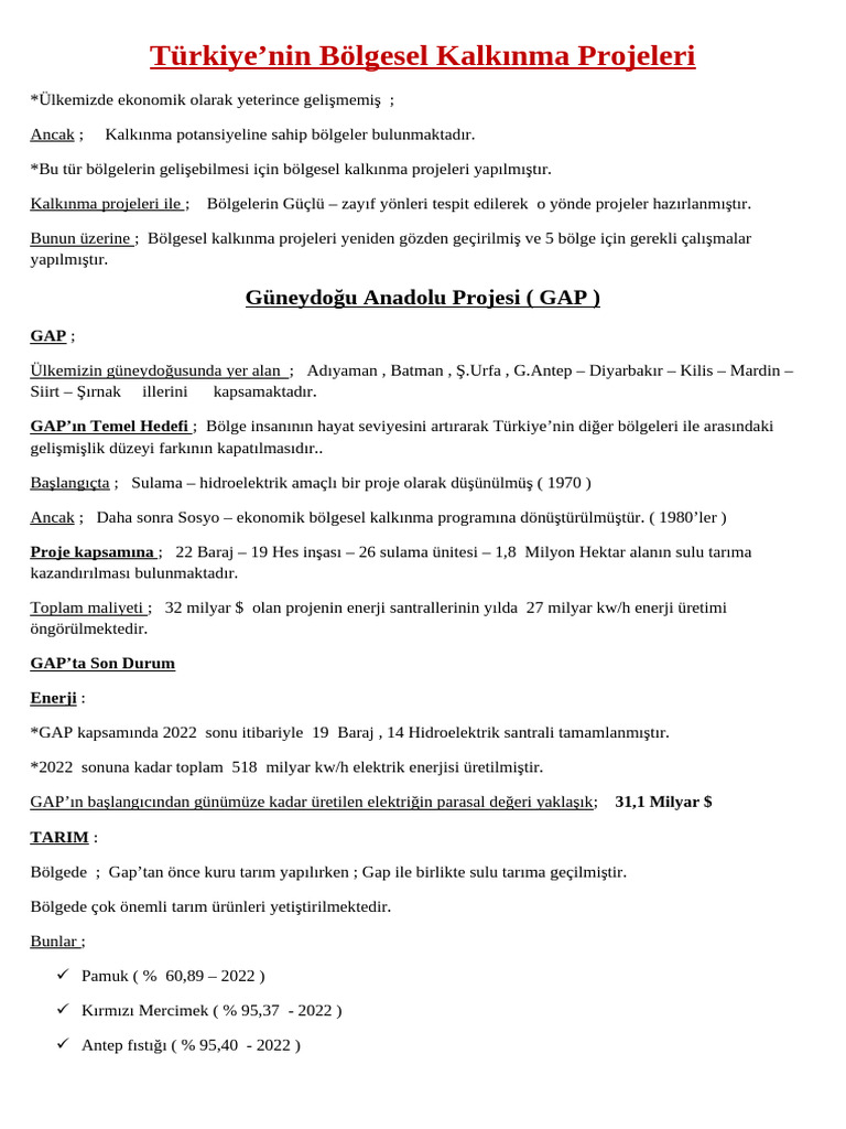 Türkiye'nin Bölgesel Kalkınma Projeleri | PDF