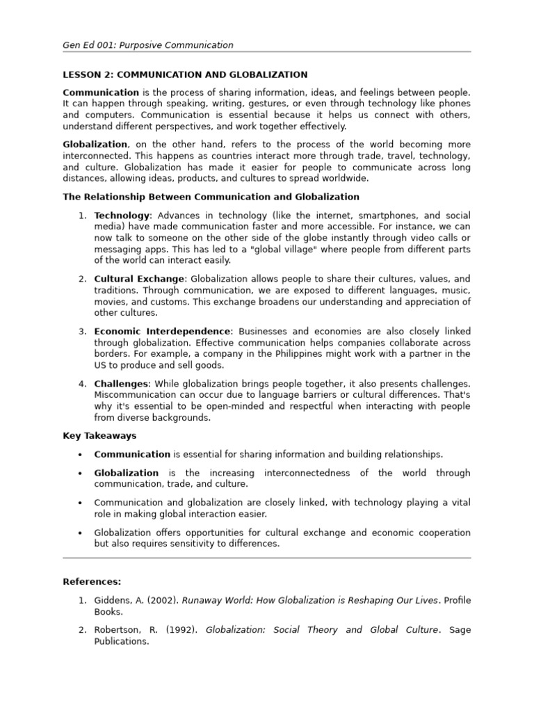 Lesson-2_Communication-and-Globalization | PDF | Globalization ...