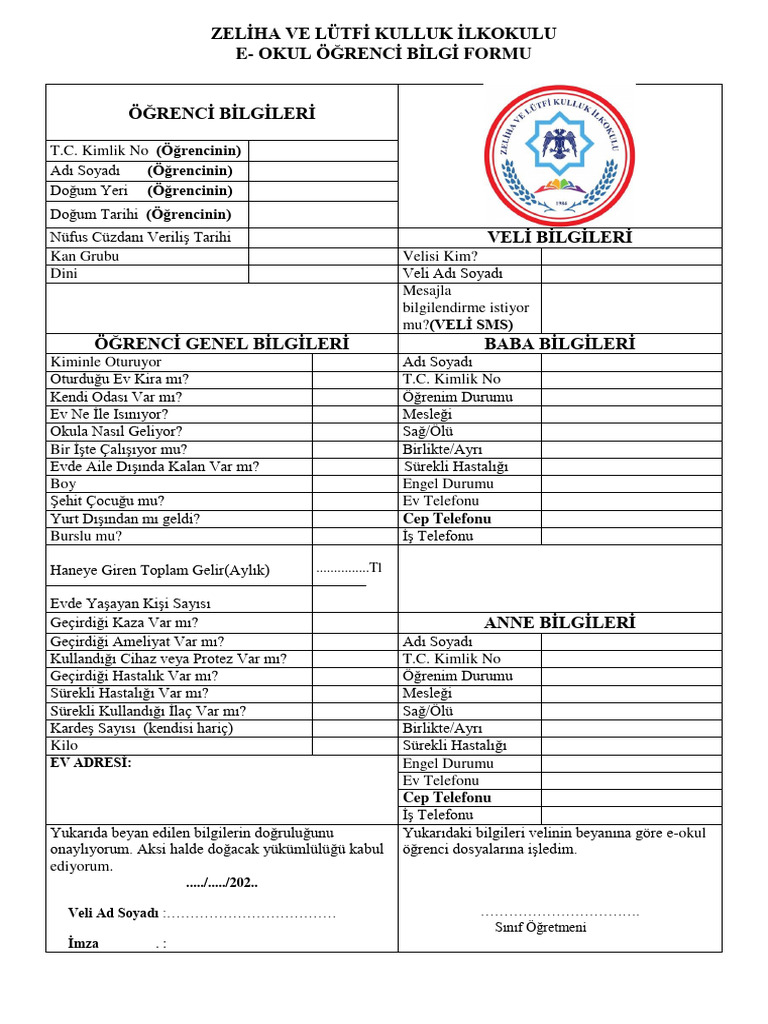 Ogrenci Bilgi Formu | PDF