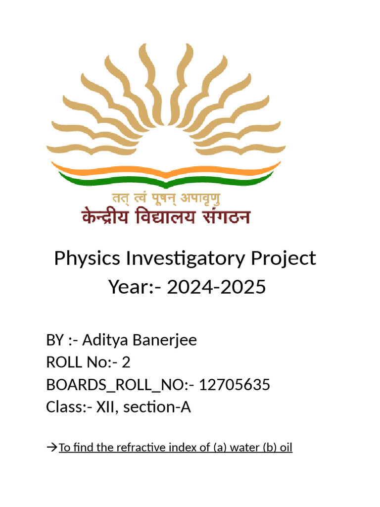 Physics Investigatory Project ADITYA BANERJEE | PDF | Electrodynamics | Atomic