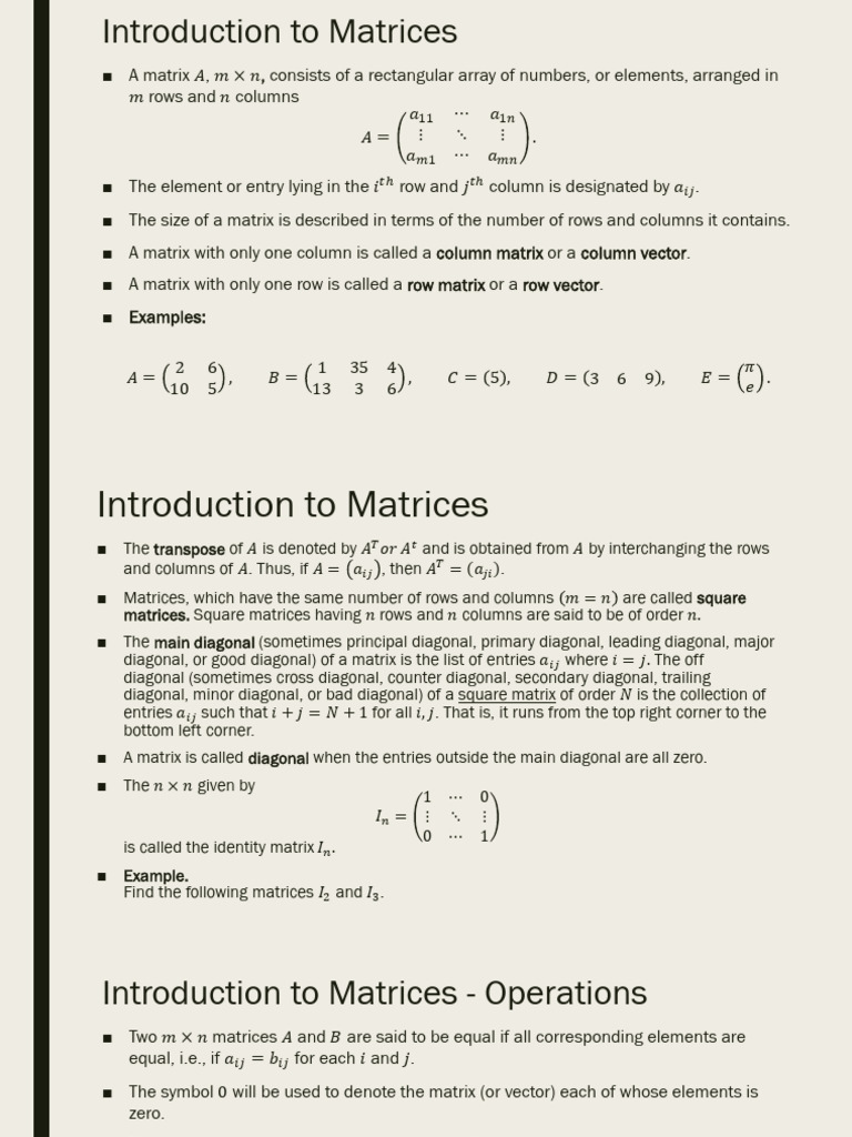 01 Introduction To Matrices | PDF | Matrix (Mathematics) | Determinant