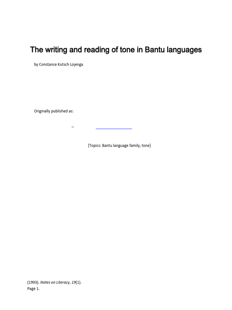 NOL 19.1 (1993) The Writing and Reading of Tone in Bantu Languages ...