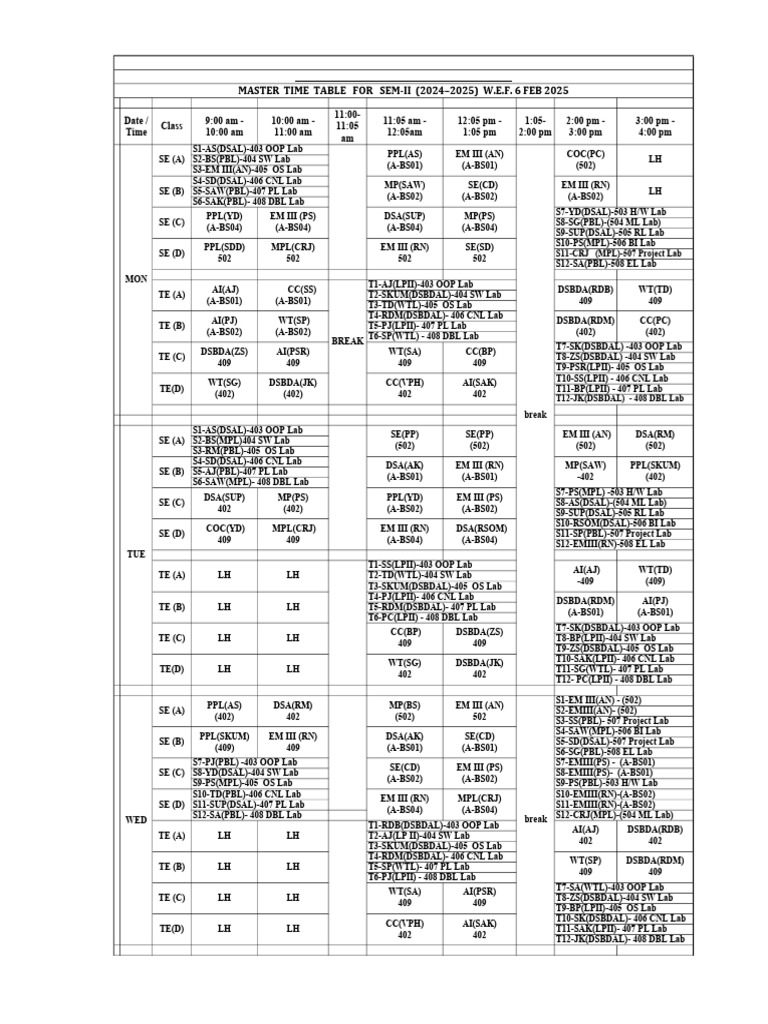 Timetable W.E.F 6th Feb 2025 | PDF