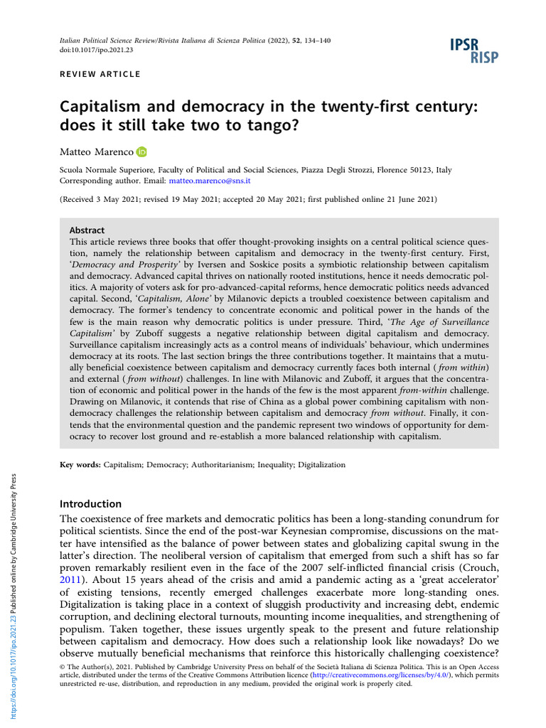 Capitalism and Democracy in The Twenty First Century Does It Still Take ...