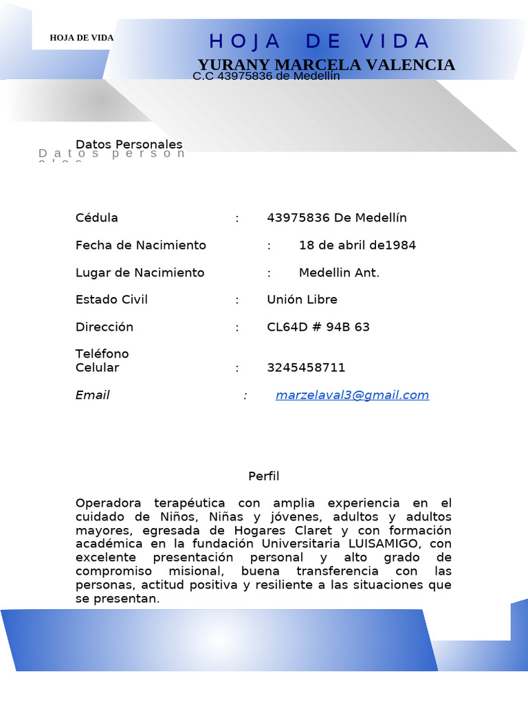 Hoja de Vida de Yurany Valencia | PDF