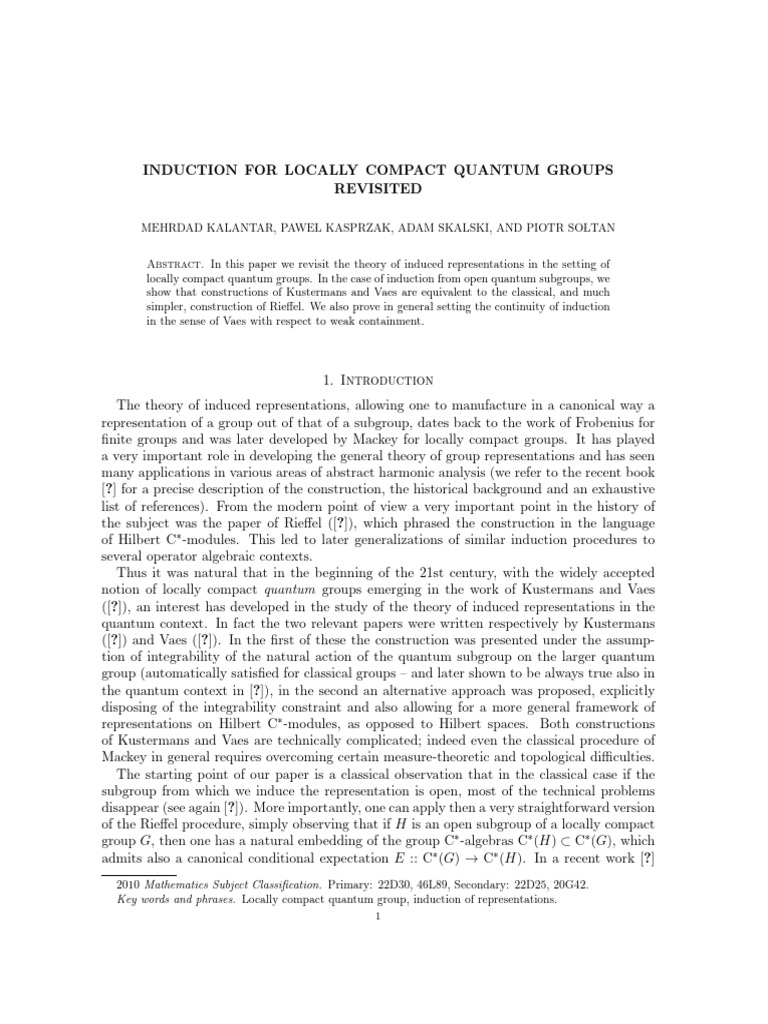 Induction For Locally Compact Quantum Groups Revisited | PDF ...