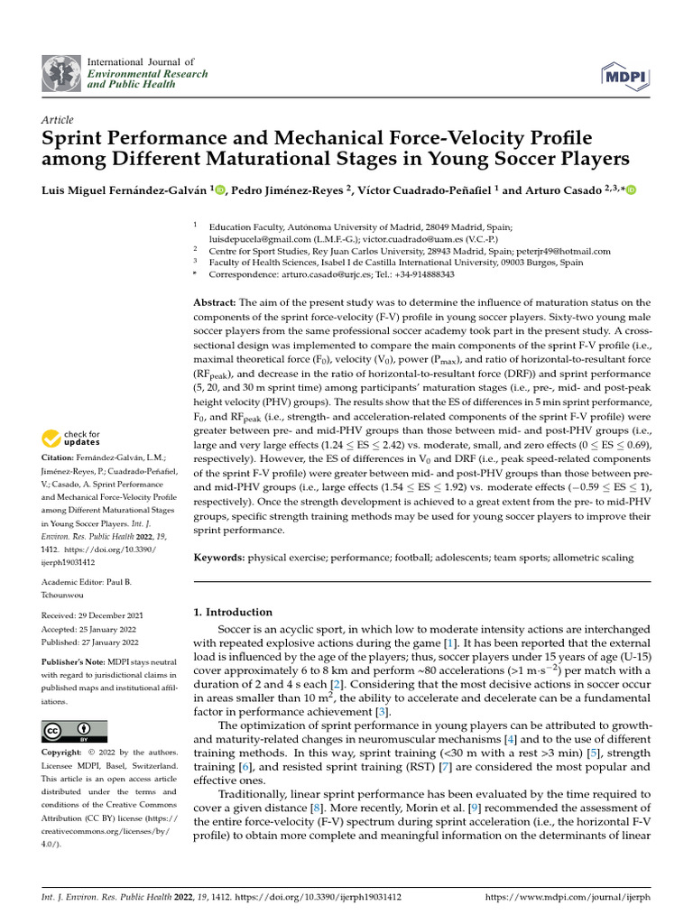 2022 - GALVAN - Sprint Performance and Mechanical Force Velocity Profile Among Different ...