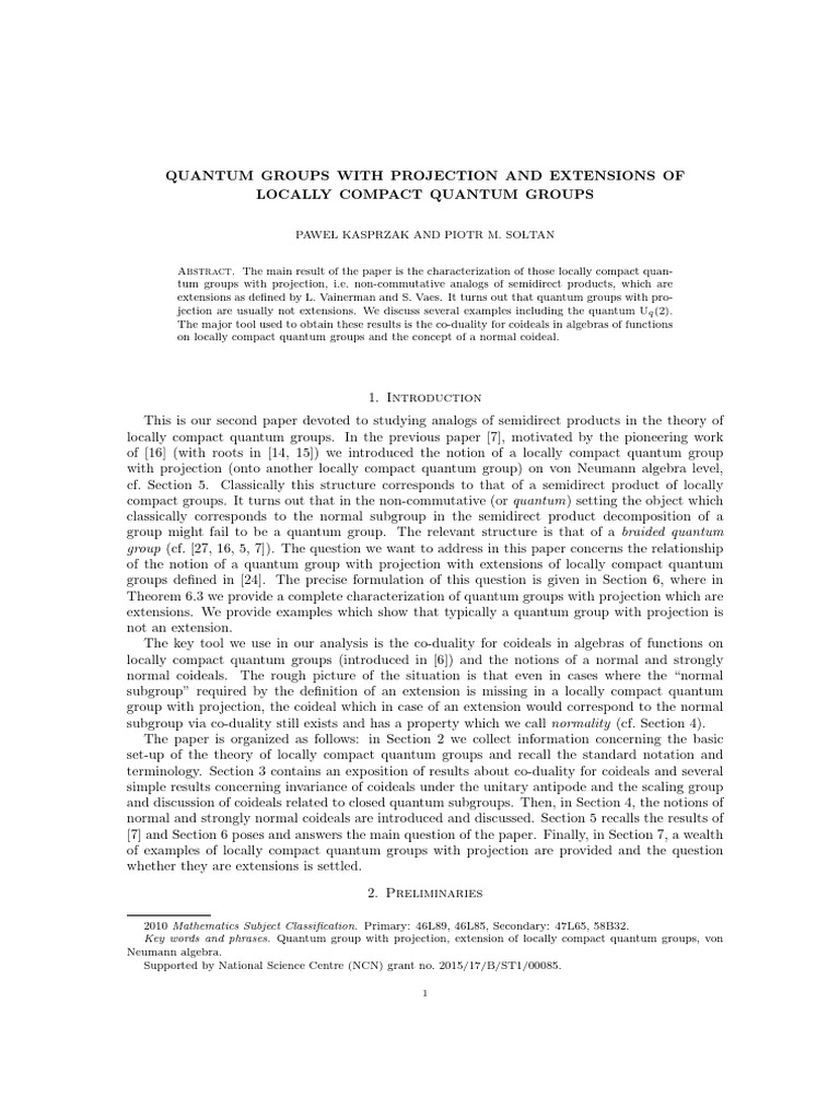 Quantum groups with projections and extensions of locally compact quantum groups | PDF | Group ...