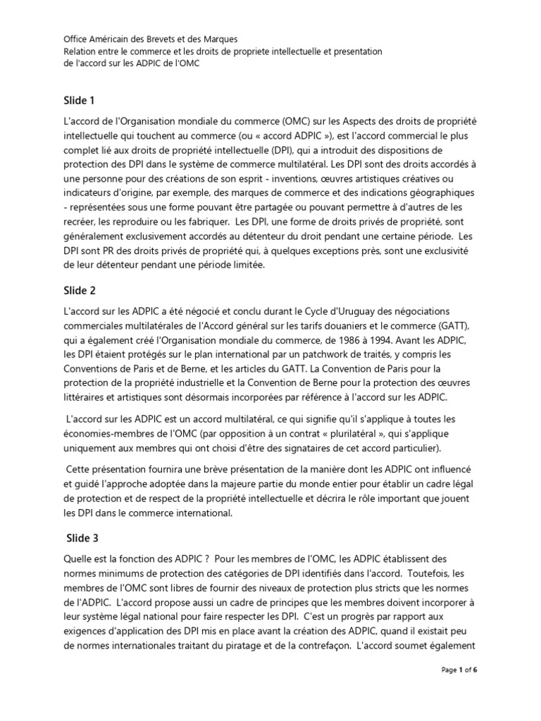 Impact des ADPIC sur le commerce mondial | PDF | Aspects des droits de ...