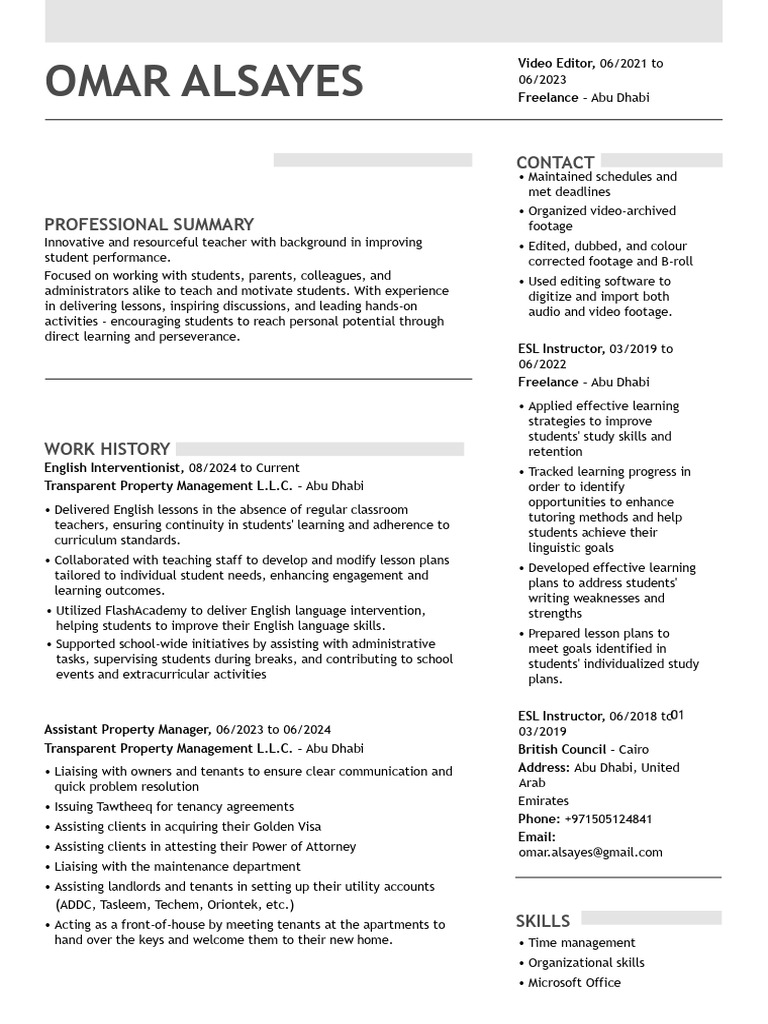 IlovePDF2024_Omar_Alsayes_Updated CV | PDF | English As A Second Or ...