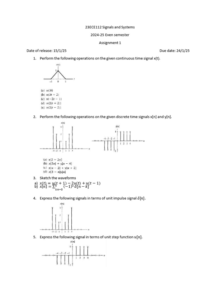 Signals and Systems Assignment 1 | PDF