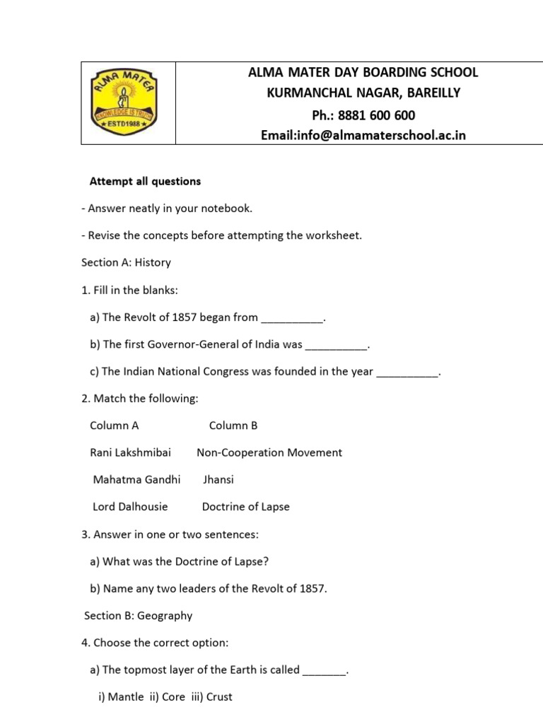 Class 8th SST Worksheet | PDF