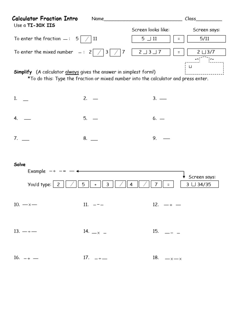 Using TI-30X IIS for Fractions | PDF | Arithmetic | Mathematical Notation