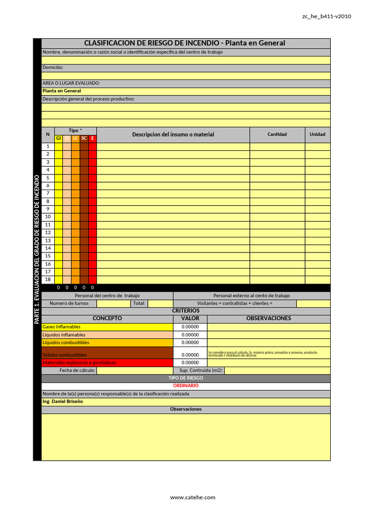 Calaculo de Grado de Riesgo de Incendio | PDF | Hoja de cálculo | Incendios