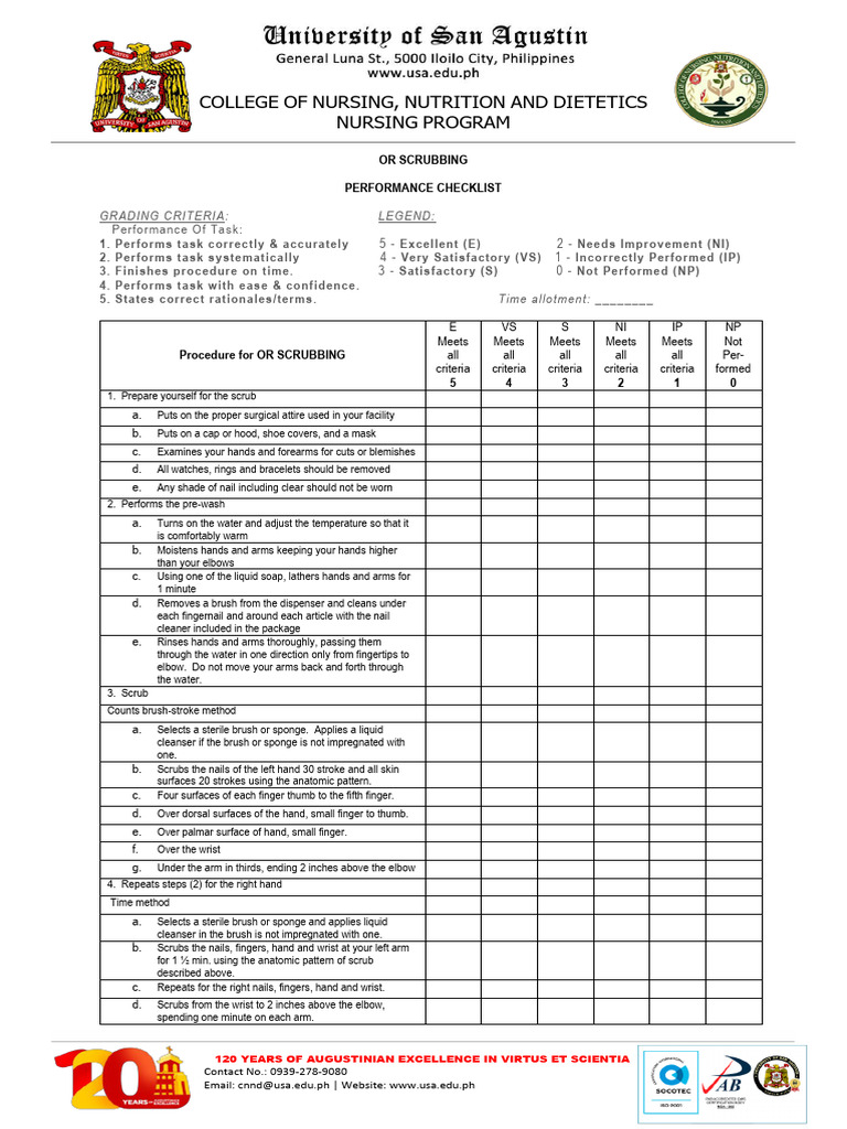 CHECKILIST-OR-SCRUBBING (1) | PDF | Hand | Finger