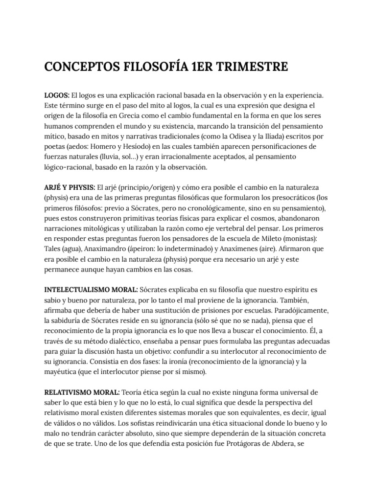 Filosofía Conceptos Ebau | PDF | Conocimiento | Platón