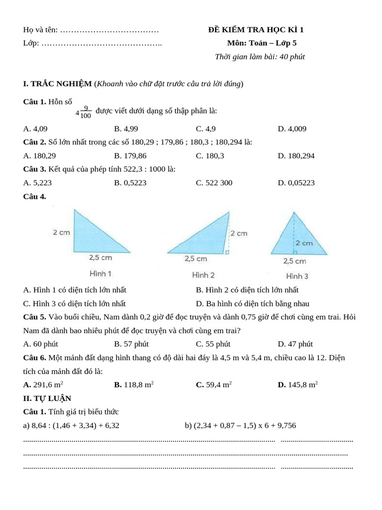 De Kiem Tra Hoc Ki 1 Toan 5 Ket Noi Tri Thuc de So 4 1732871870 | PDF