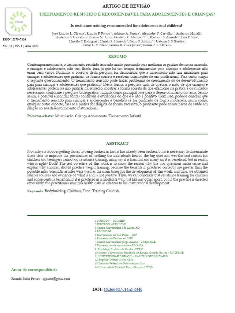 Treinamento Resistido e Recomendavel Para Adolesce (1) | PDF ...