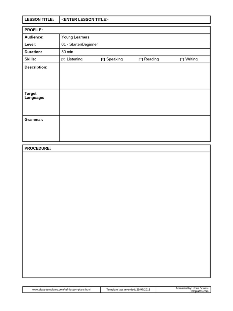 TEFL Lesson Plan Template | PDF