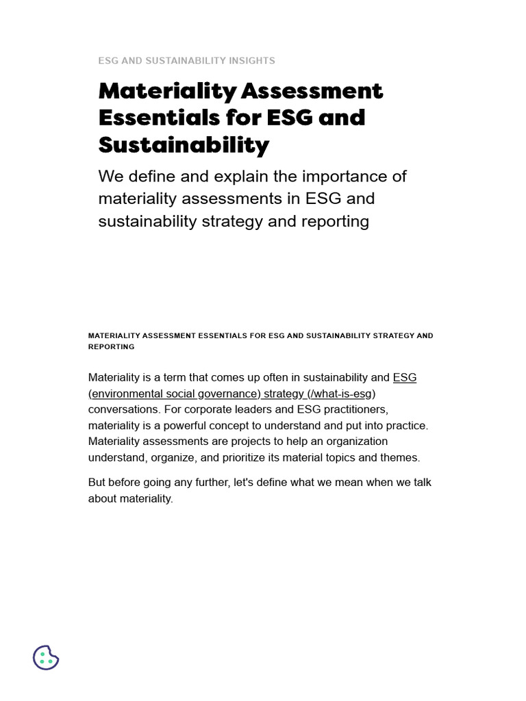 Materiality Assessment Essentials For ESG and Sustainability | PDF ...