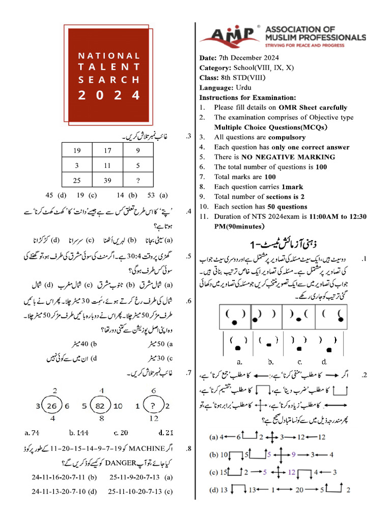 School 8th Paper 2024 - Urdu AMP-NTS | PDF