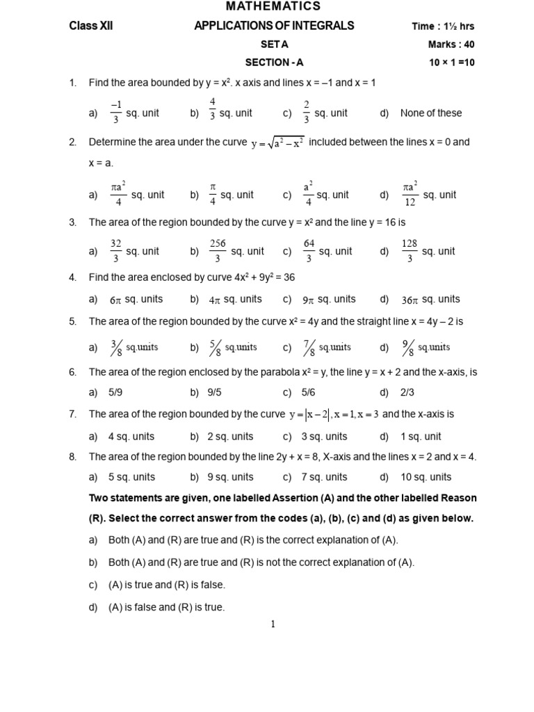 Class 12 Math: Applications of Integrals | PDF | Area | Differential ...