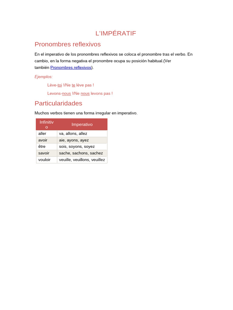 Imperativo y Pronombres Reflexivos | PDF