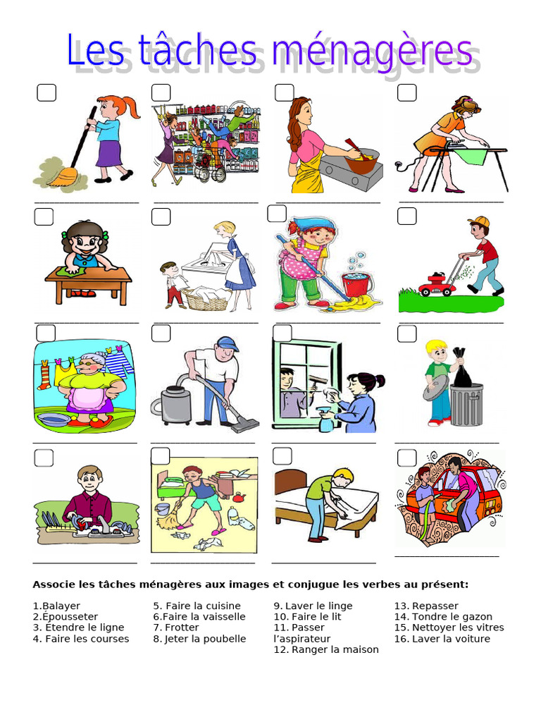 Tâches Ménagères : Exercices et Images | PDF
