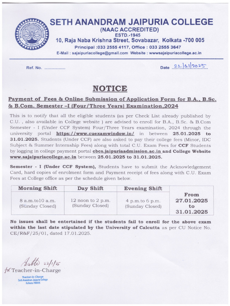 Sem I Exam 2024 Form Fillup CCF | PDF