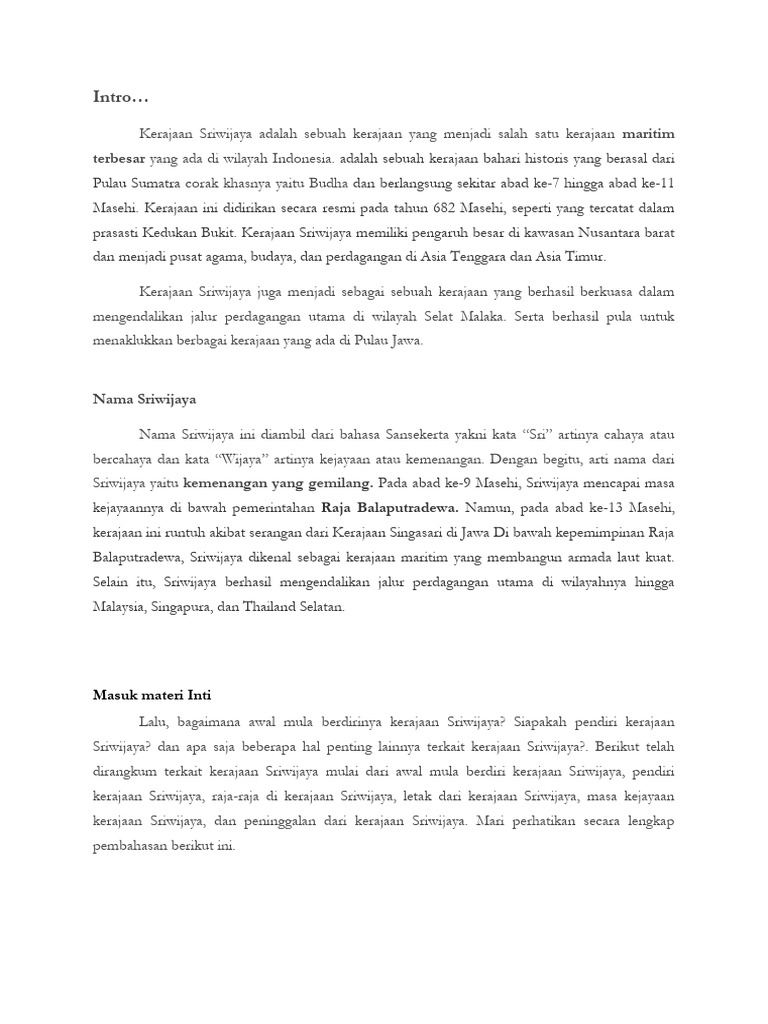 File Skrip (Sejarah Singkat Kerajaan Sriwijaya) | PDF