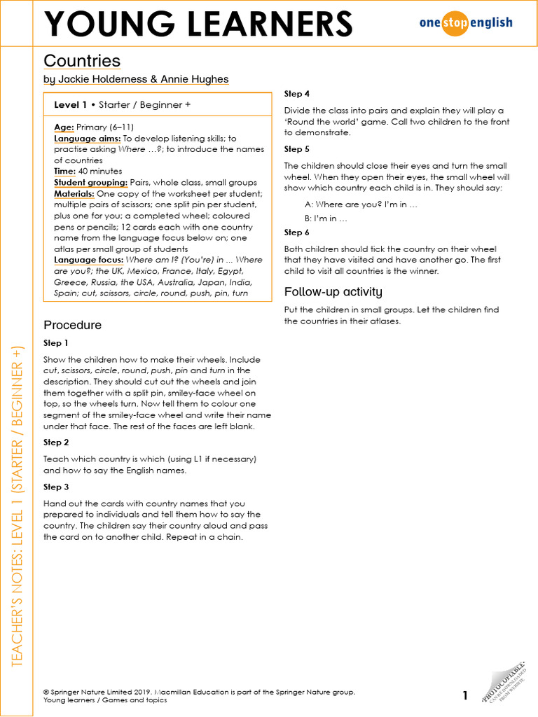 Young Learners Countries Level 1 | PDF | Learning