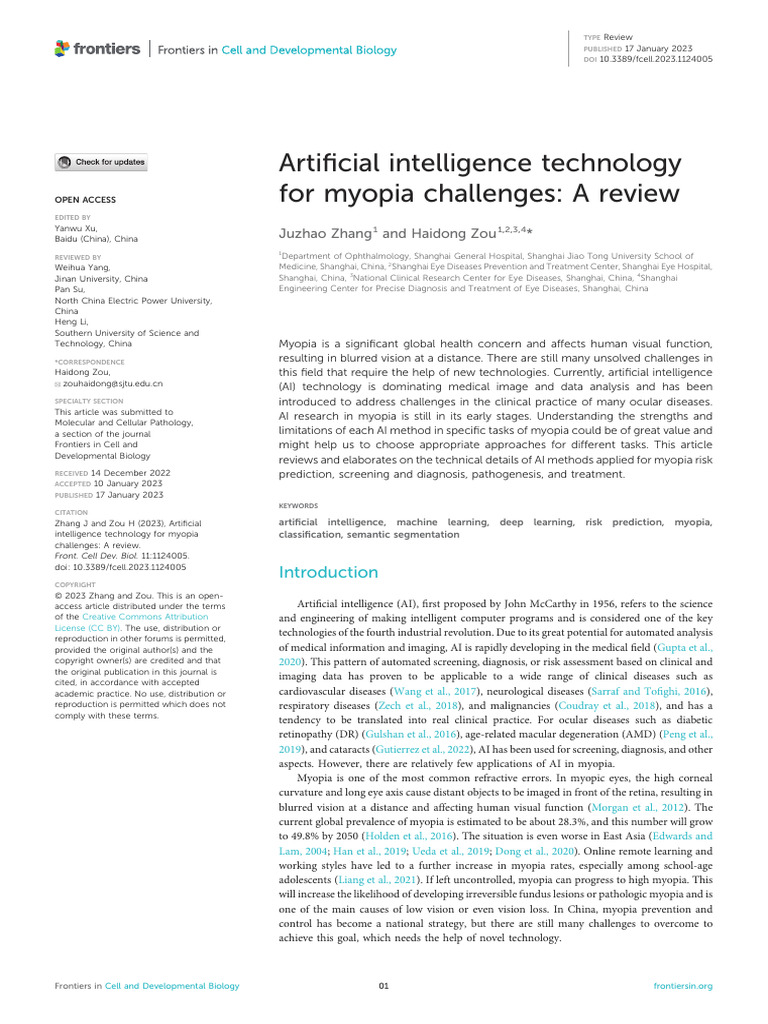 Artificial intelligence technology for myopia challenges: A review | PDF | Myopia | Mean Squared ...