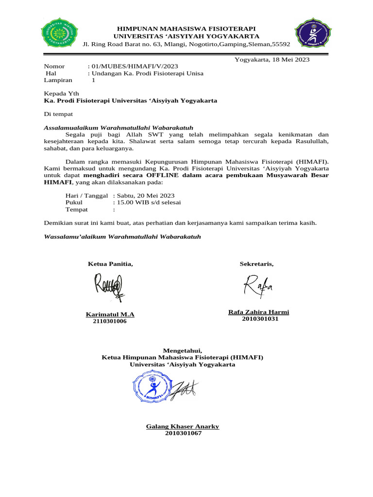 Undangan MUBES HIMAFI Unisa 2023 | PDF