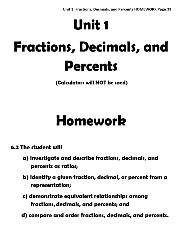 FDP Homework: Fractions, Decimals, Percents | PDF | Decimal | Numbers