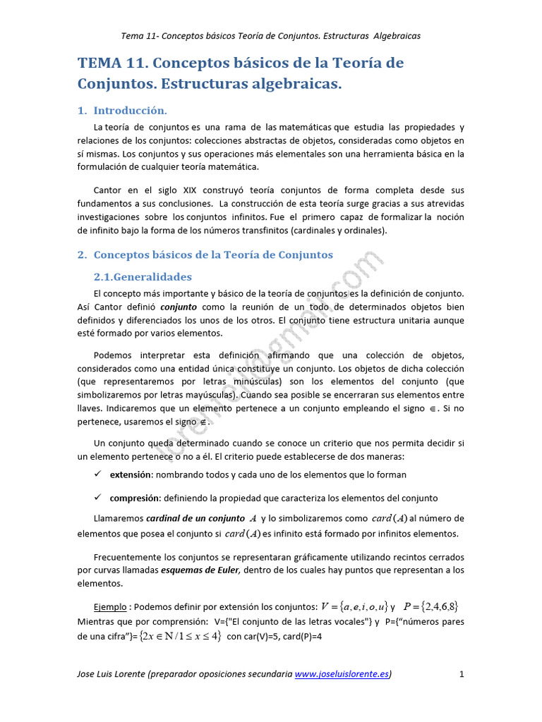 Tema 11 | PDF | Conjunto (Matemáticas) | infinito