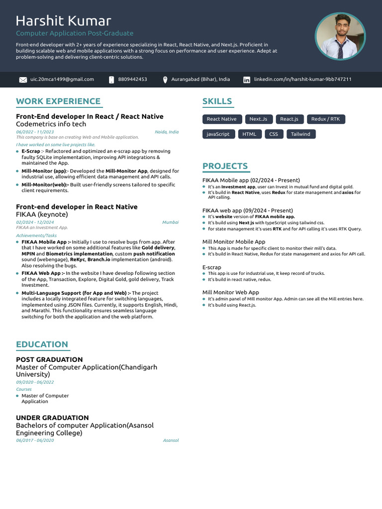 Harshit Resume | PDF | Mobile App | Application Software