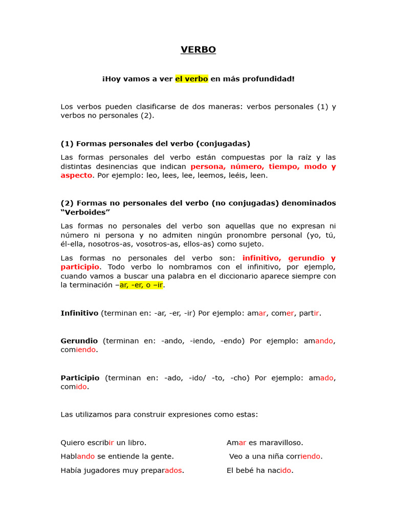 Formas No Personales del Verbo | PDF | Verbo | Unidades Semánticas