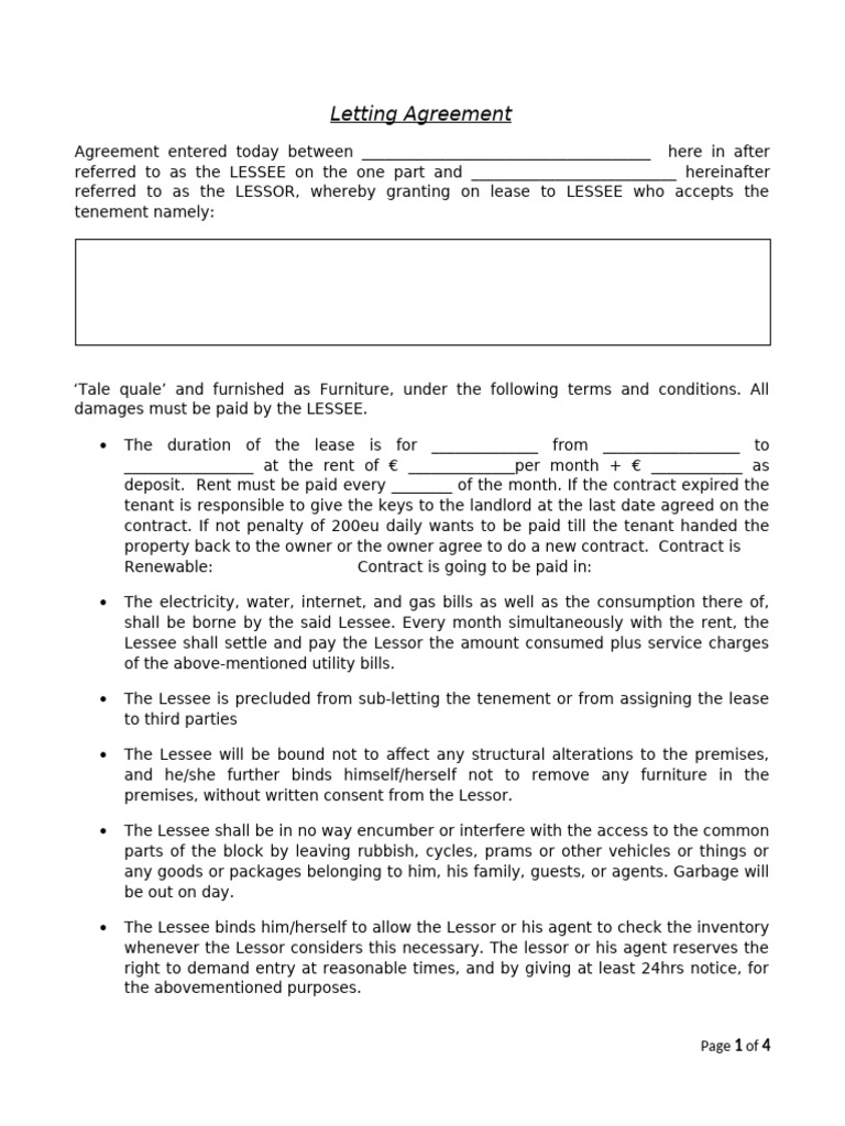 Comprehensive Letting Agreement Template | PDF | Lease | Leasehold Estate