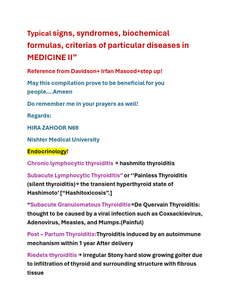 Signs and Syndromes in Endocrinology | PDF | Hyperthyroidism | Thyroid
