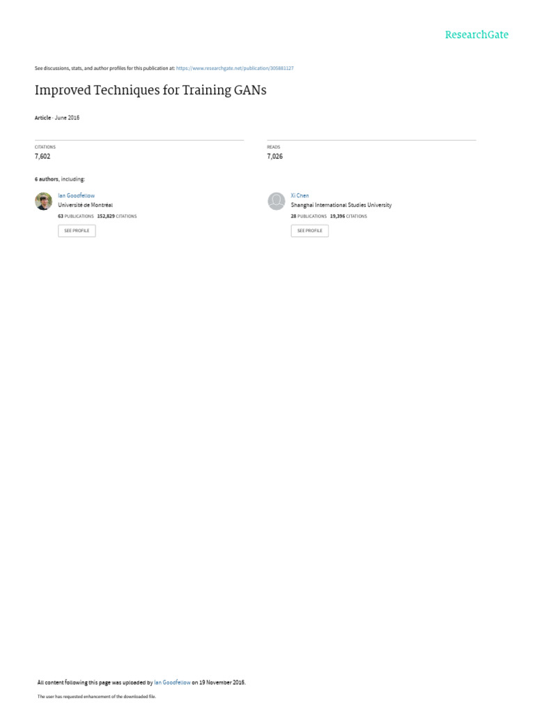 Improved Techniques for Training GANs | PDF | Learning | Cognitive Science